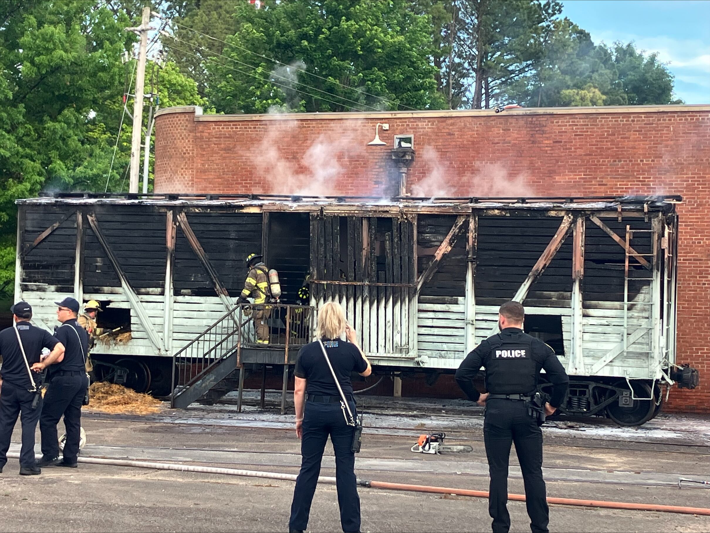 Crews respond to train car on fire at Huntsville Depot