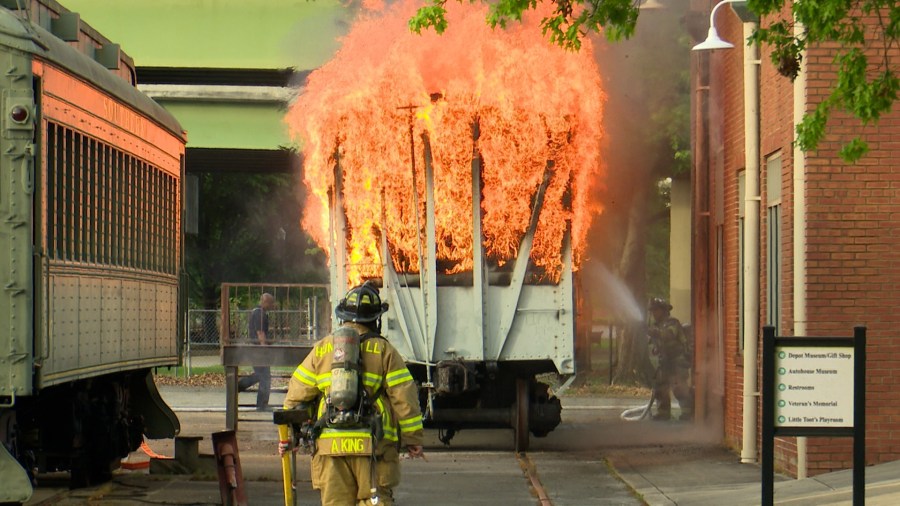 Historic train car catches fire in Downtown Huntsville