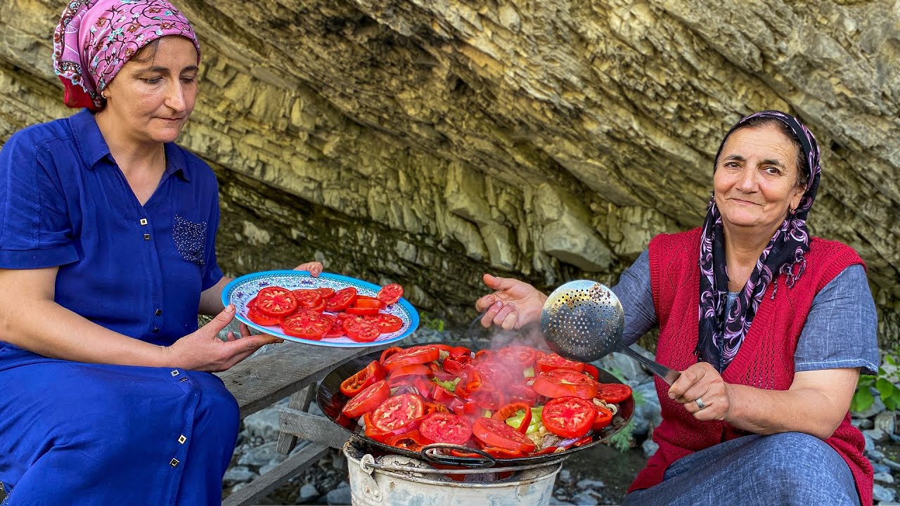 Family picnic by a mountain waterfall | Life in Azerbaijani village