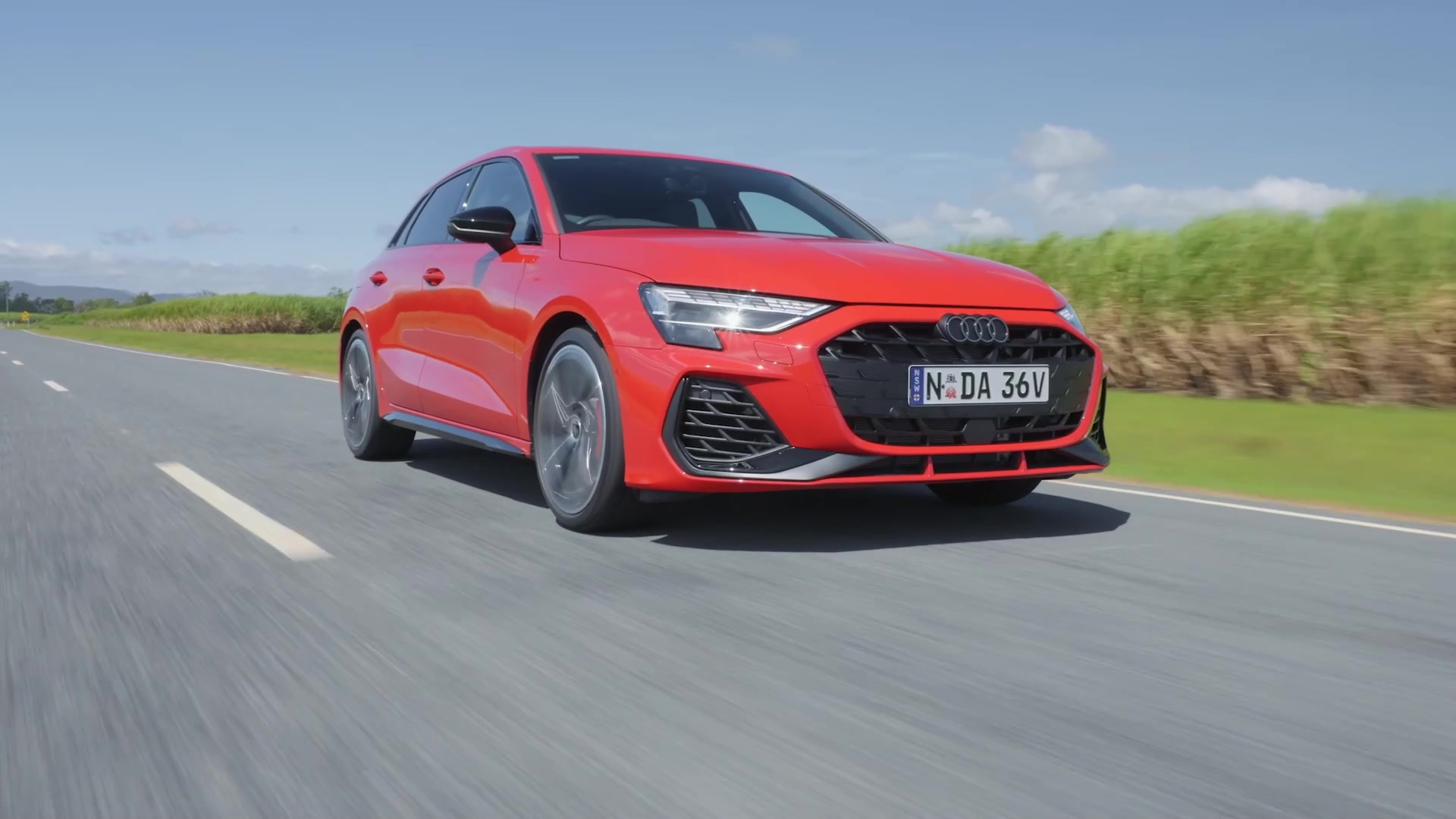 2025 Audi S3 Sportback in Progressive Red Driving Video