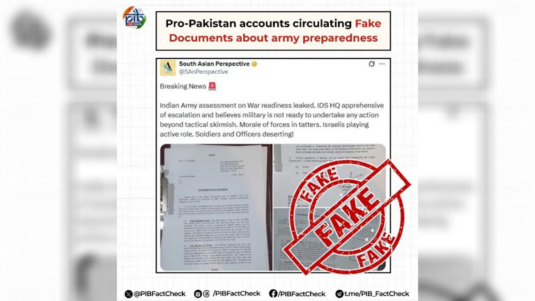 Pro-Pakistan Accounts ‘Falsely’ Claiming Leak Of Confidential Documents Related To Indian Army: PIB