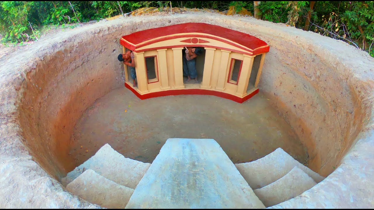 25 Days Building an Underground Temple Villa with Water Slide & Pool