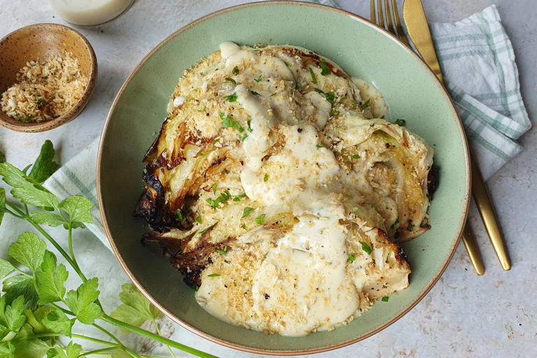 Cheesy Roasted Cabbage with Breadcrumbs