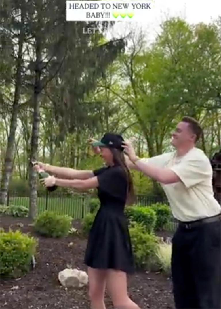 Brady Cook and fiancée celebrate after undrafted QB signs with Jets in ...