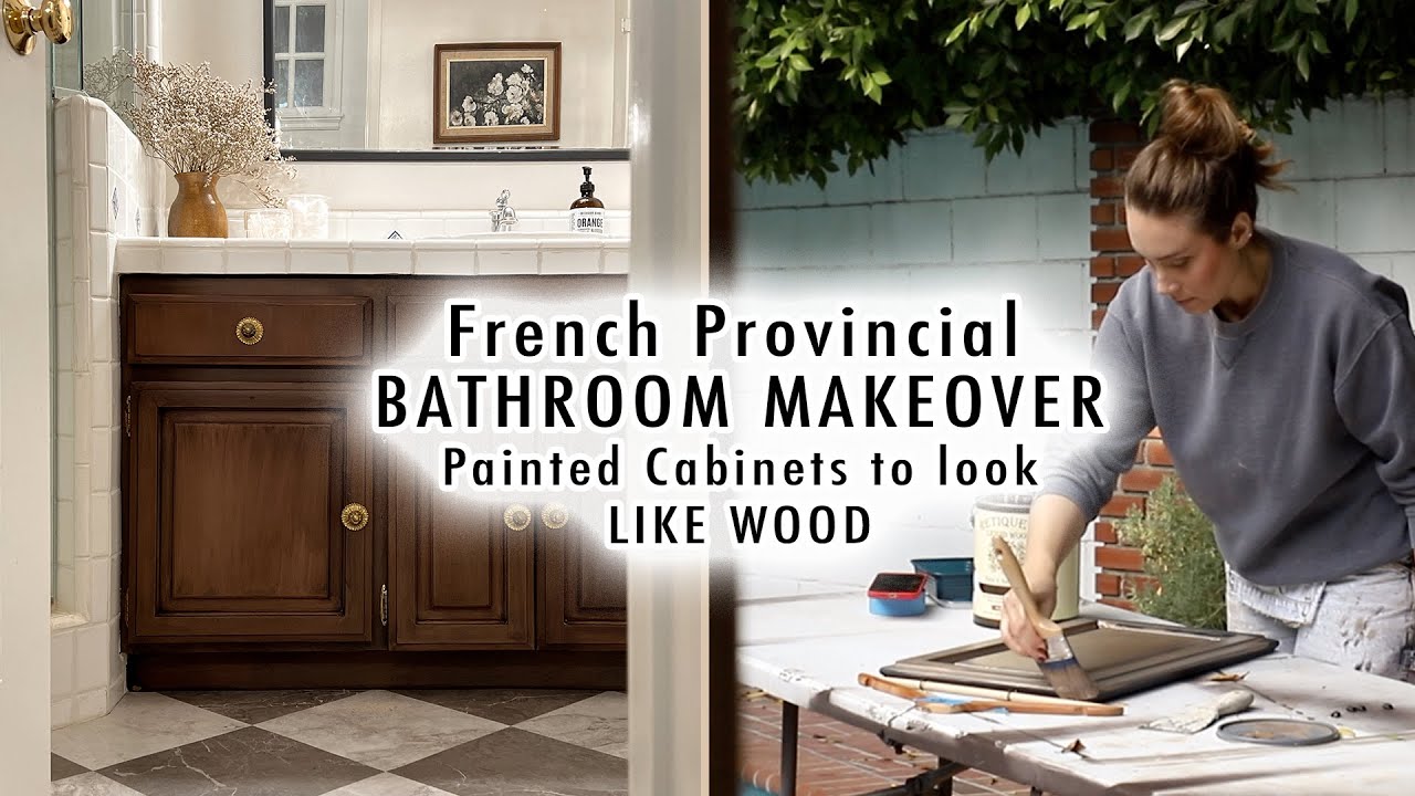 Paint cabinets to mimic wood in your bathroom