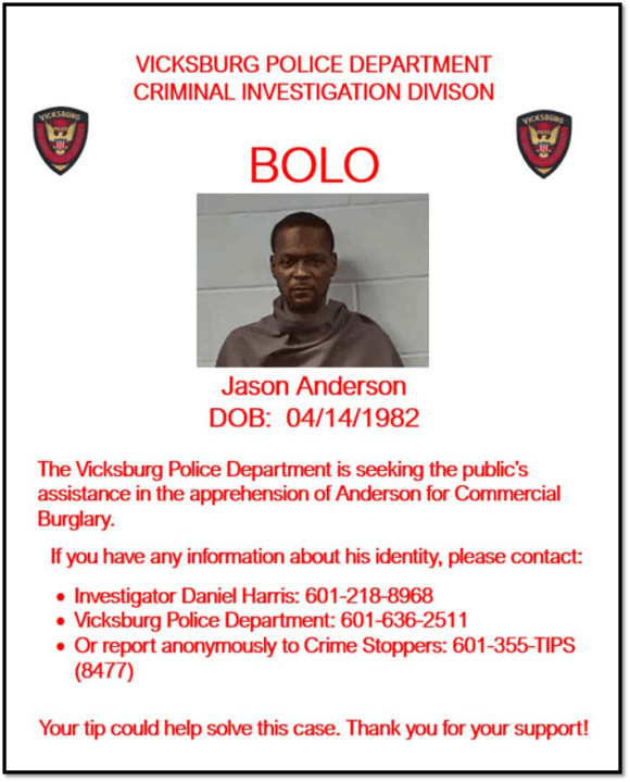 BOLO: Vicksburg Police Department seeks assistance looking for man ...