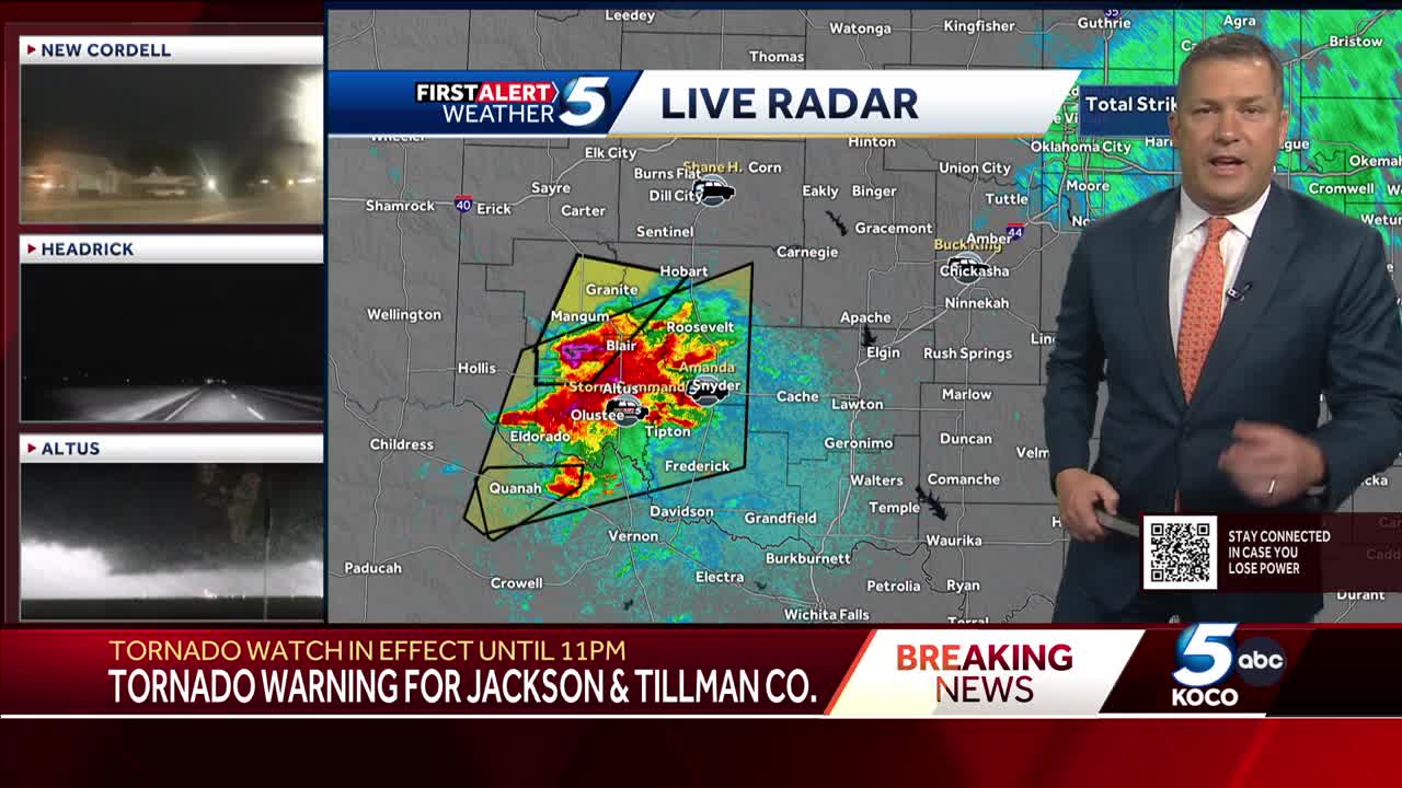 Tornado warning was issued for ﻿Jackson and Tillman counties