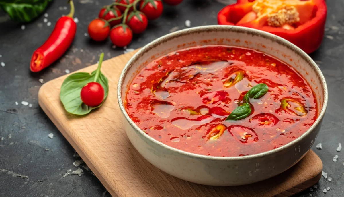 Gaspacho de poivrons rouges et basilic