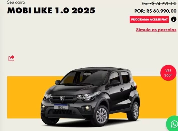 Fiat Mobi termina como o mais barato do Brasil em 2024