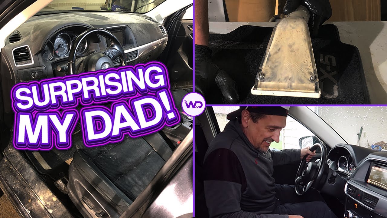Surprising dad by cleaning his filthy car from top to bottom