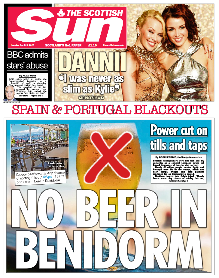 Scotland's papers: Spain blackout chaos and gender apology demand