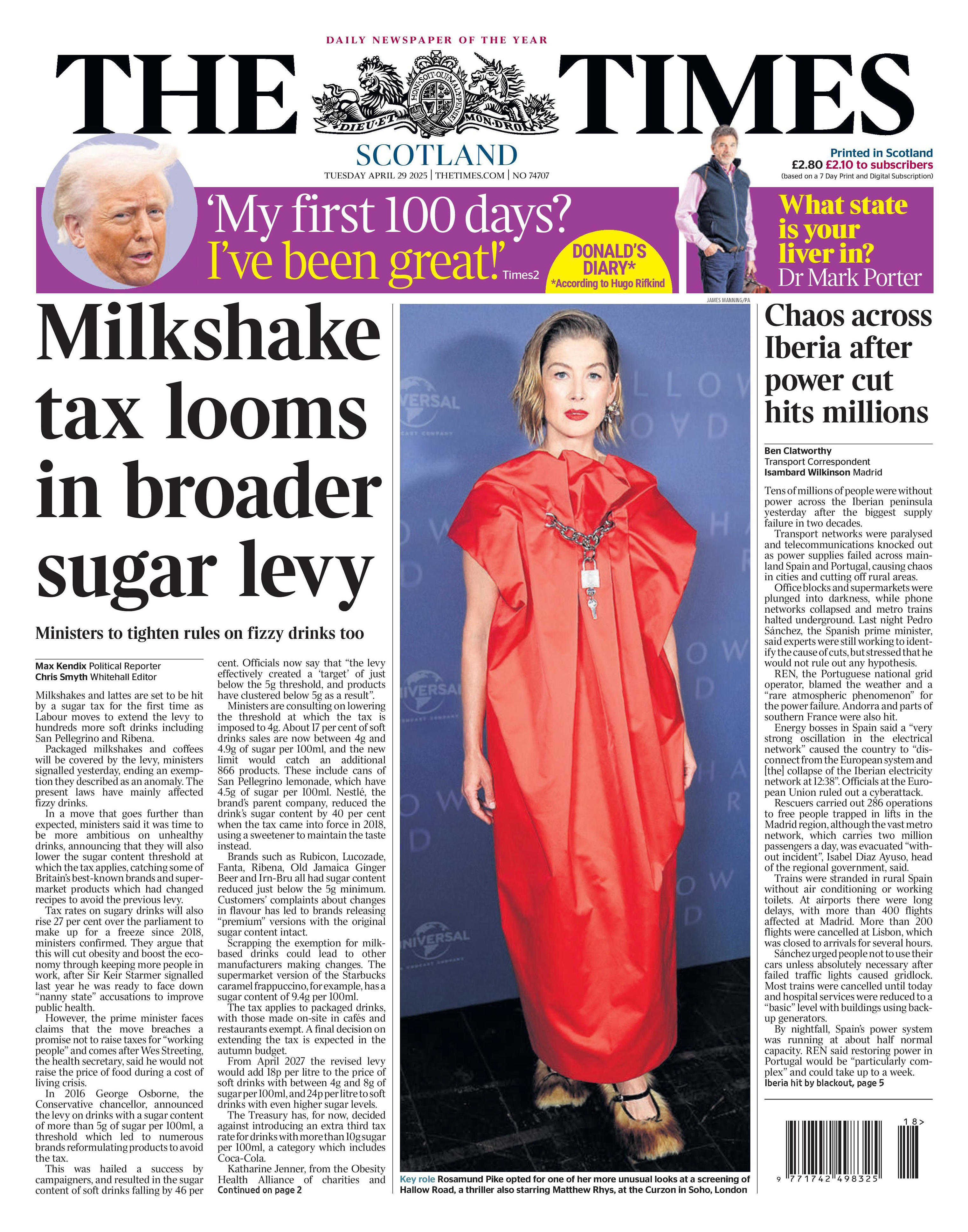 Scotland's papers: Spain blackout chaos and gender apology demand