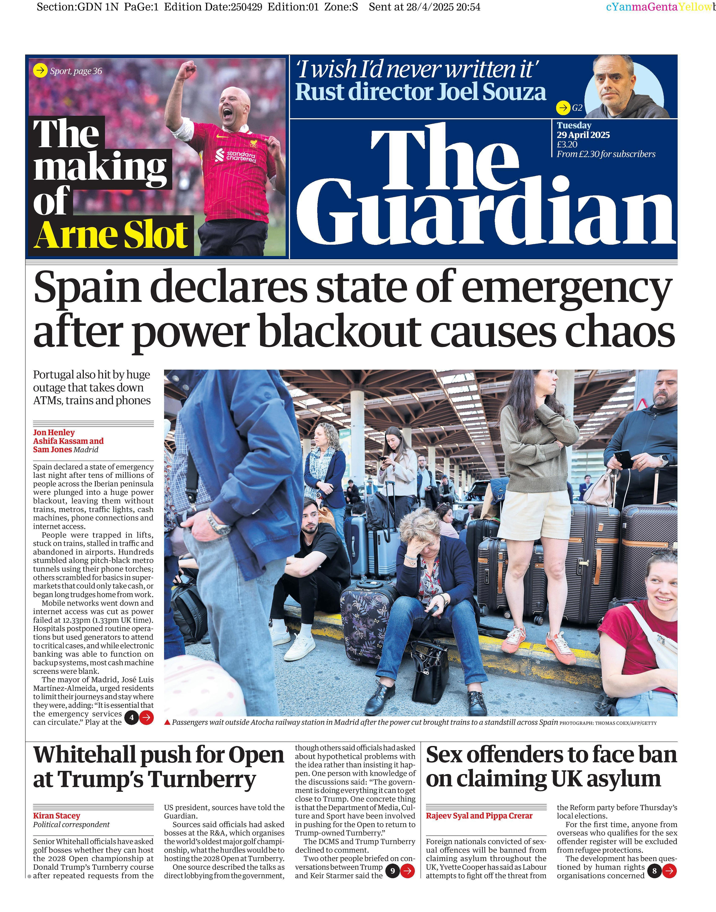 Scotland's papers: Spain blackout chaos and gender apology demand