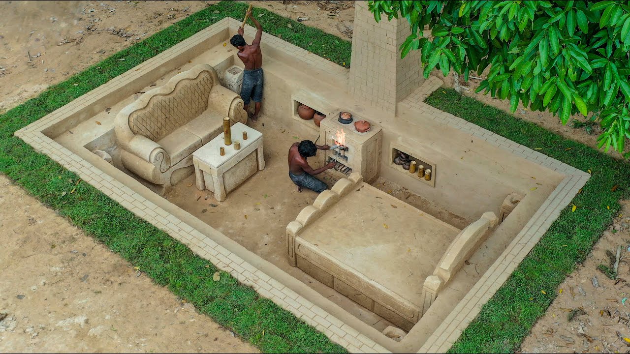 How We Built an Underground Kitchen and Living Room by Hand