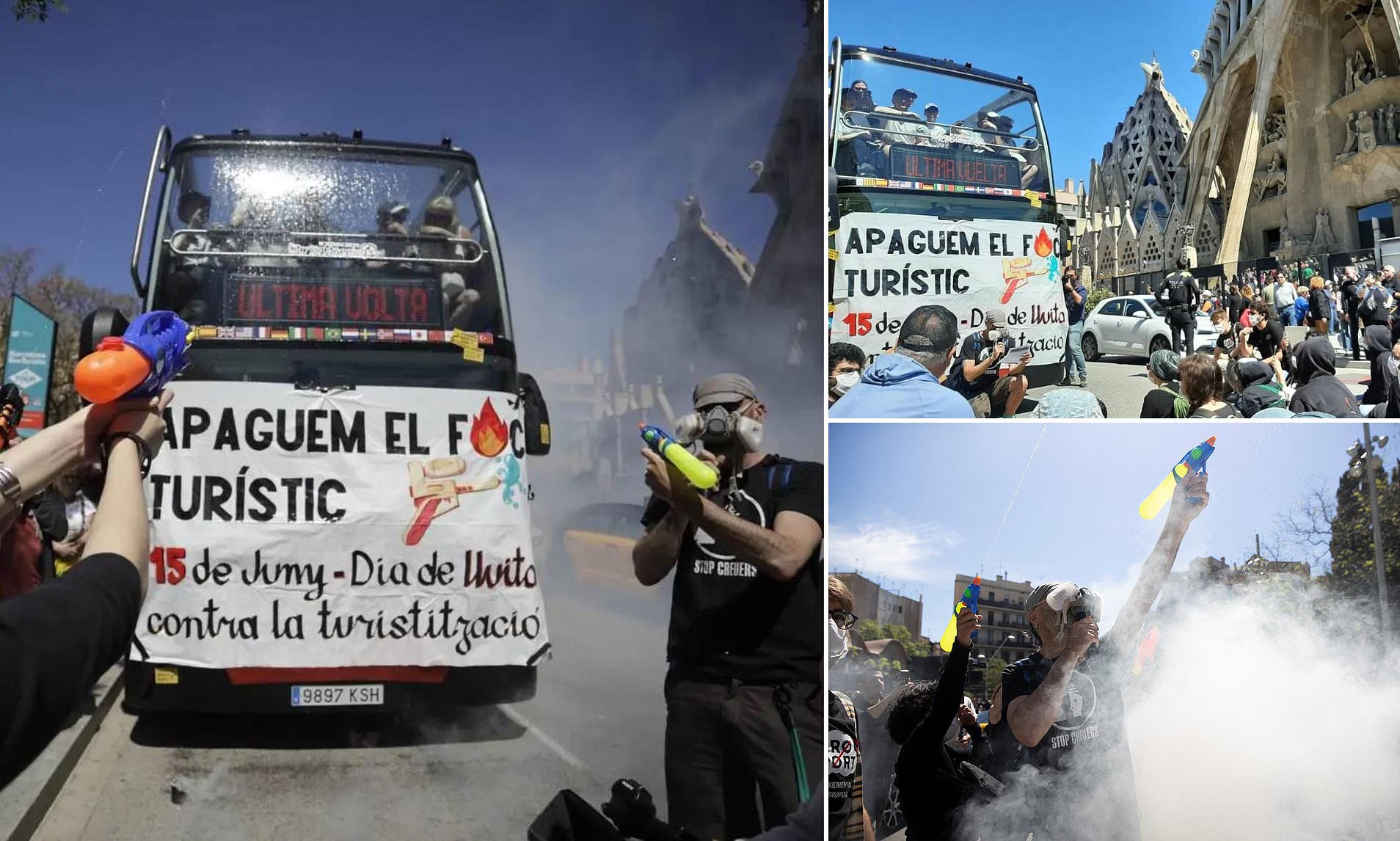 Activists target holidaymakers with water pistols and surround their ...