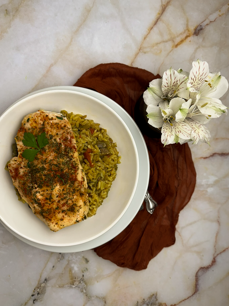 Cajun Chicken and Rice with Okra Skillet Bake