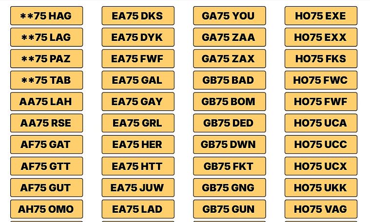 Banned 75 number plates: Full list of 464 registrations DVLA rejected ...