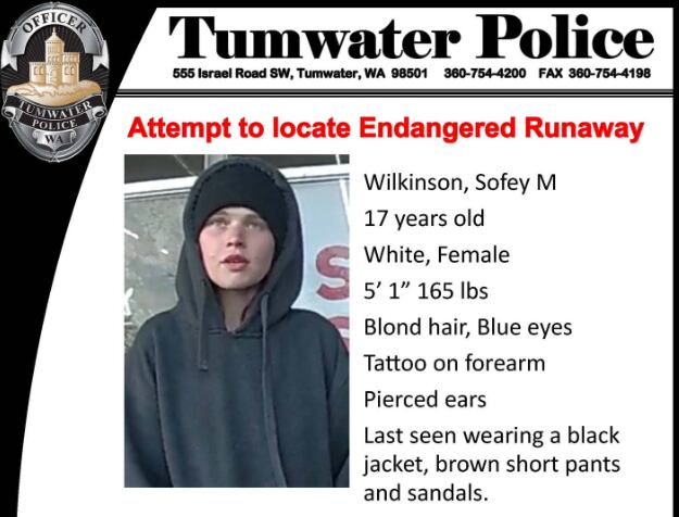 Tumwater PD looking for ‘endangered runaway’