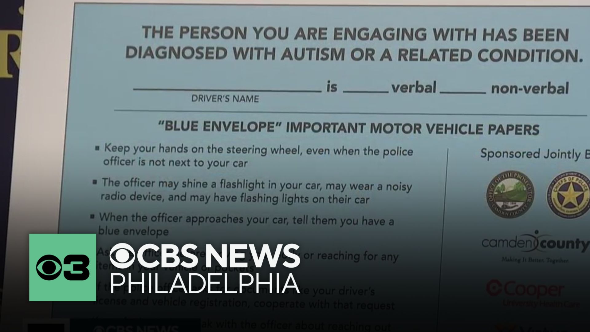 NJ county launches "blue envelope" initiative to help police interact ...