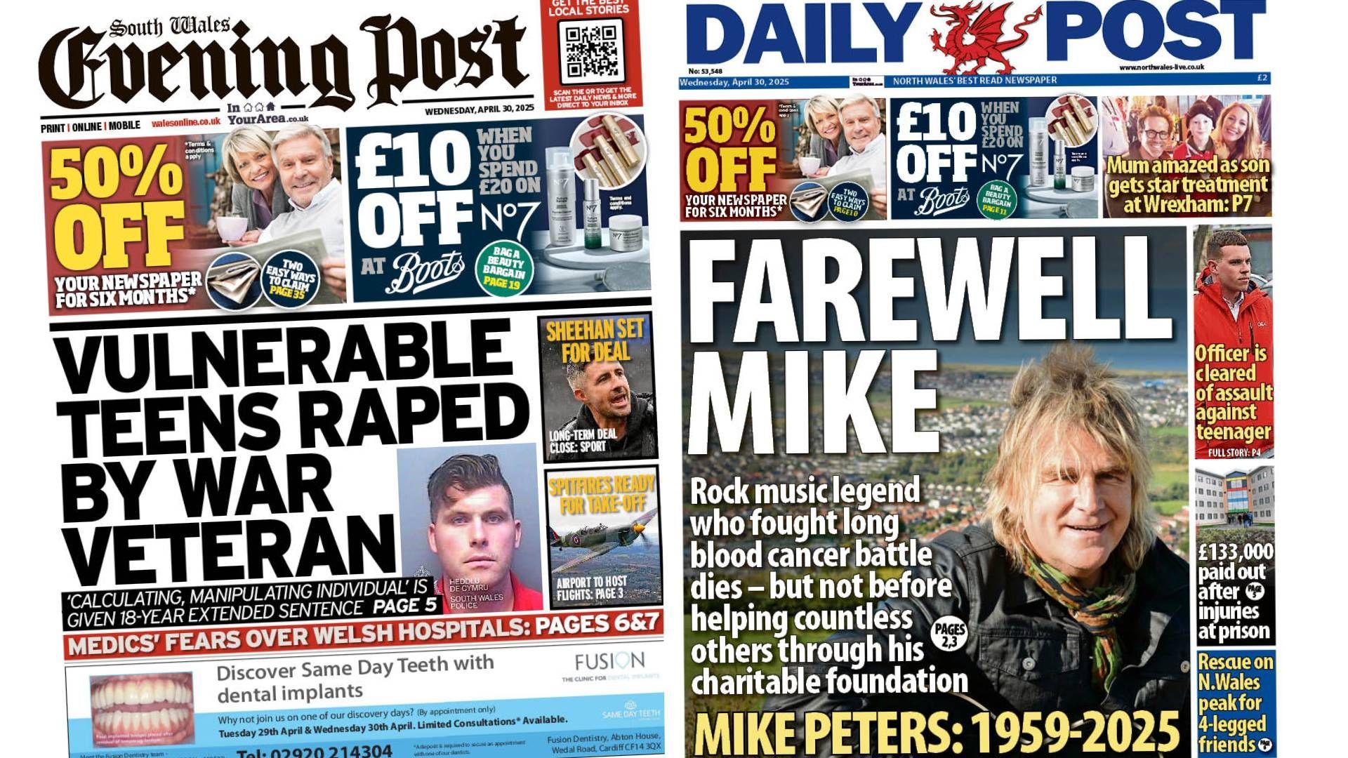Wales' papers: Tributes to Mike Peters and man accused of wife's murder