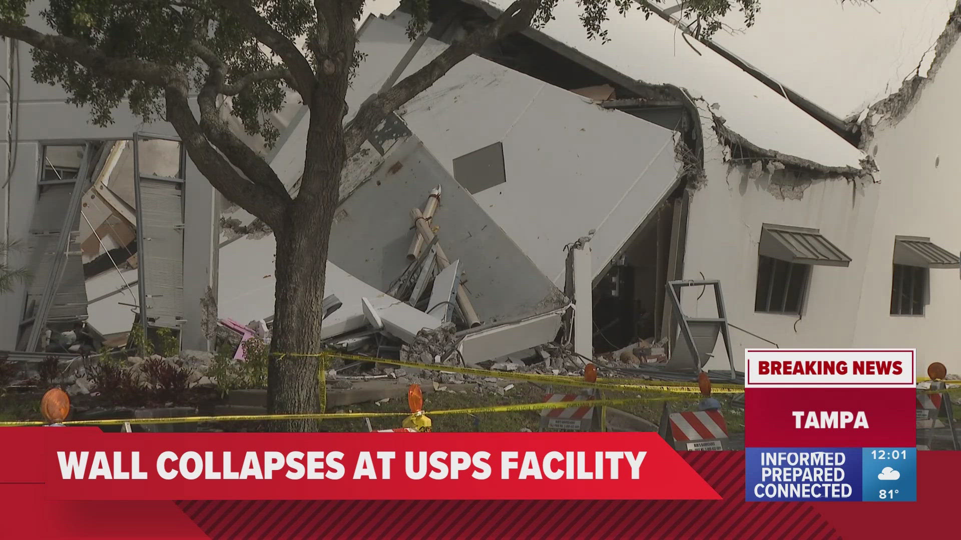 Wall collapses at USPS facility in Tampa