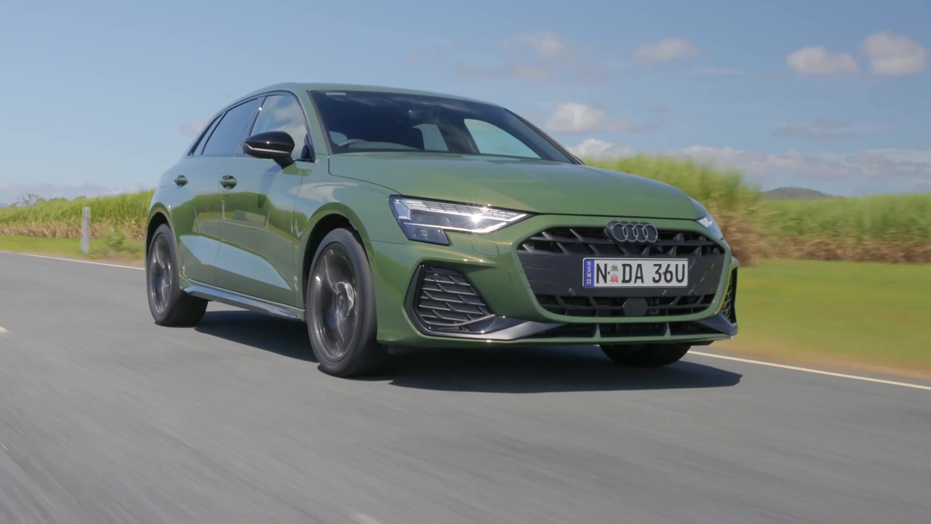 2025 Audi A3 Sportback in District Green Driving Video