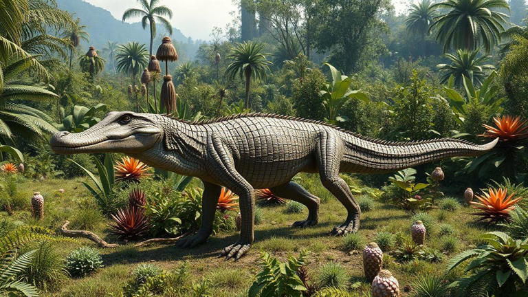 Fossil of a prehistoric land crocodile, which grew up to 20 feet in ...