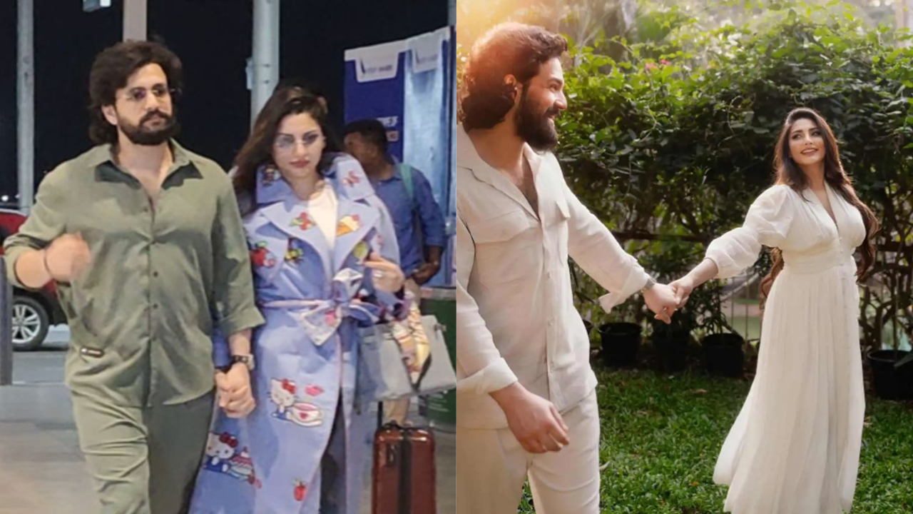 Akhil Akkineni and fiancee Zainab Ravdjee spotted hand-in-hand at airport