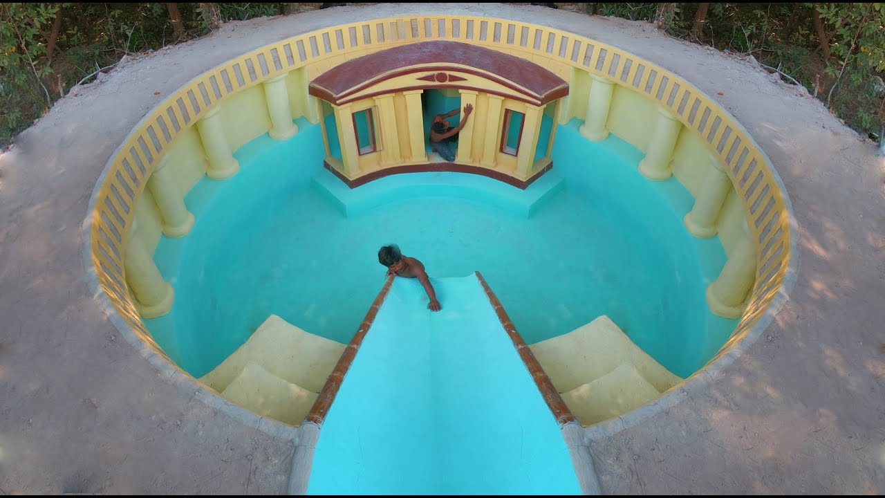 Building a Secret Underground House & Water Slide to a Hidden Pool