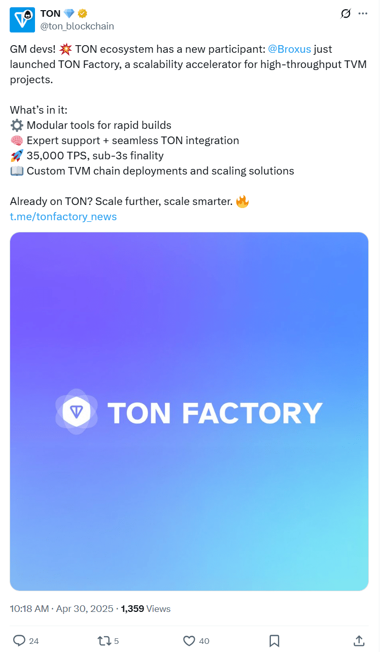 TON’s Broxus launches blockchain app scalability platform TON Factory