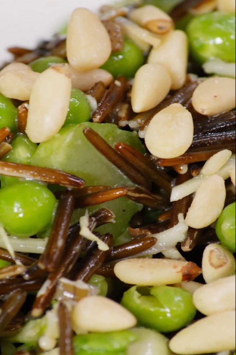 Hearty wild rice salad with radishes and Brussels sprouts