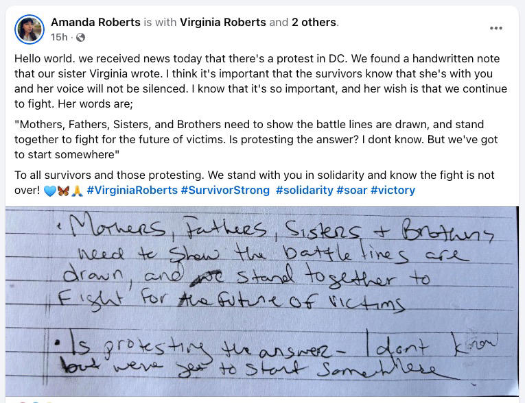 Virginia Giuffre’s mysterious final letter released after her death by ...