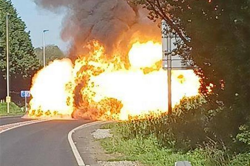 Incredible pictures show lorry completely engulfed by fireball