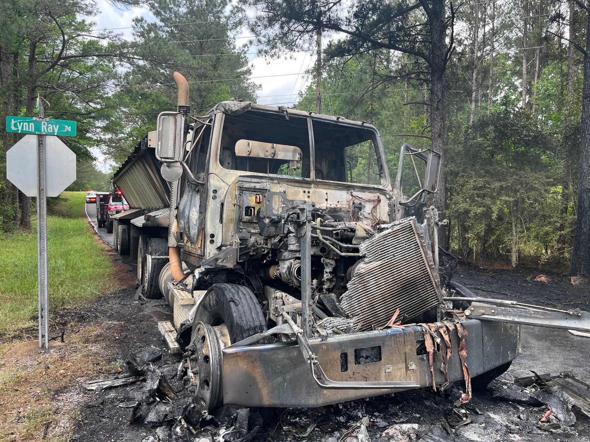 18-wheeler fire results in damaged roadway in Forrest County