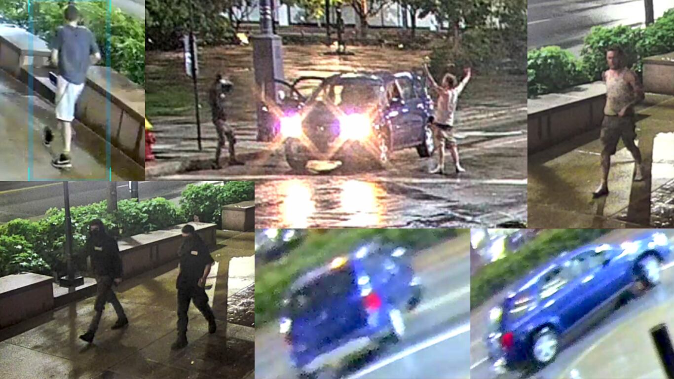 Police look for 4 suspects after police cars intentionally damaged