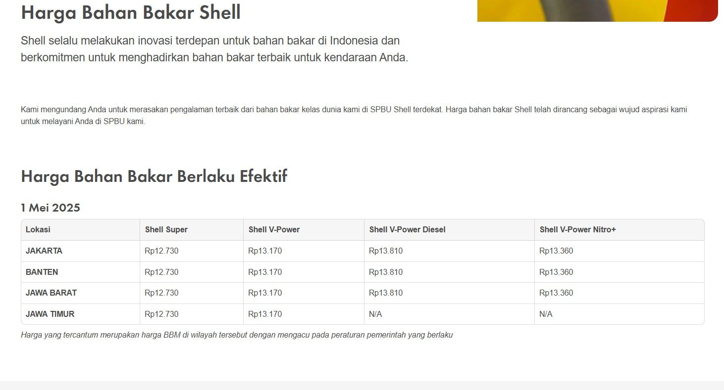 Daftar Harga BBM Shell di Indonesia Per 1 Mei 2025, Turun Lagi Nih