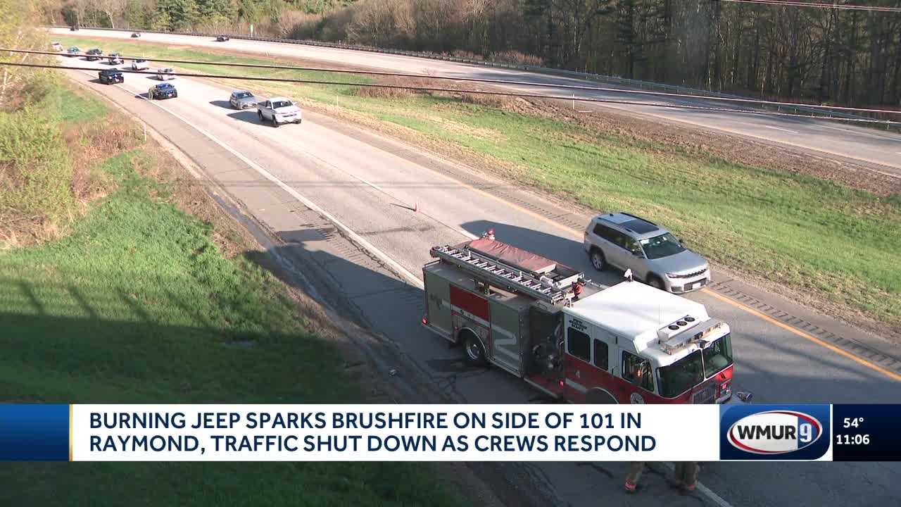Route 101 west reopens after Jeep explosion sparks brush fire in Raymond