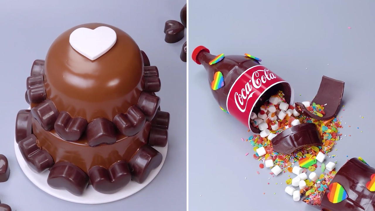 Chocolate Love Cake & Coca-Cola Surprise Bottle Tutorial 🍫💘 | Cake Recipes