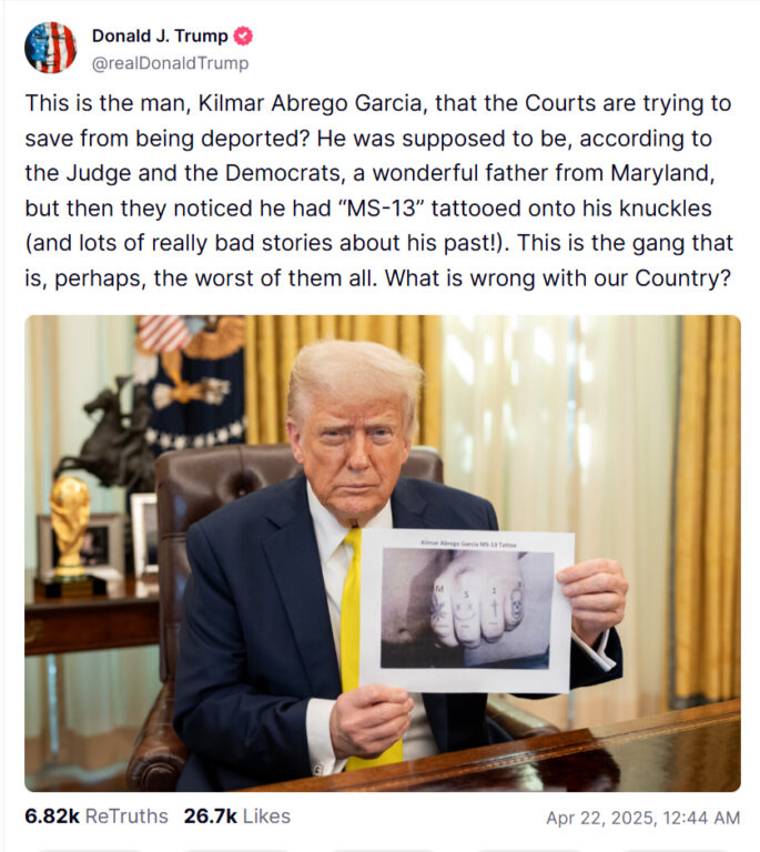 L’enorme bufala di Donald Trump sui tatuaggi di Abrego Garcia, l’uomo ...