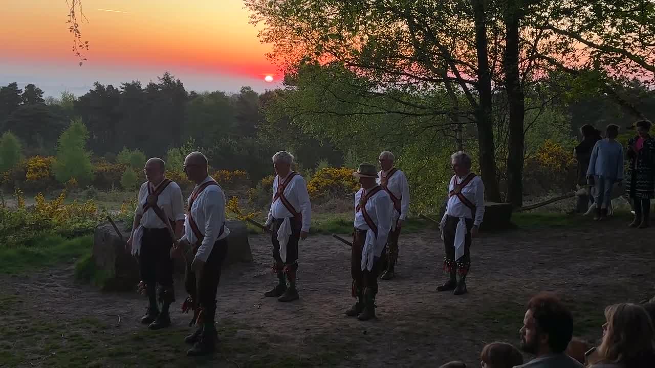 English Morris Dancers celebrate May Day at 05:30 on the Ashdown Forest