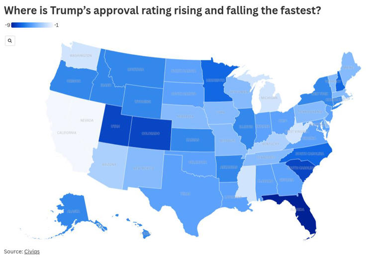 Map Shows Where Trump's Approval Rating Is Rising, Falling Fastest