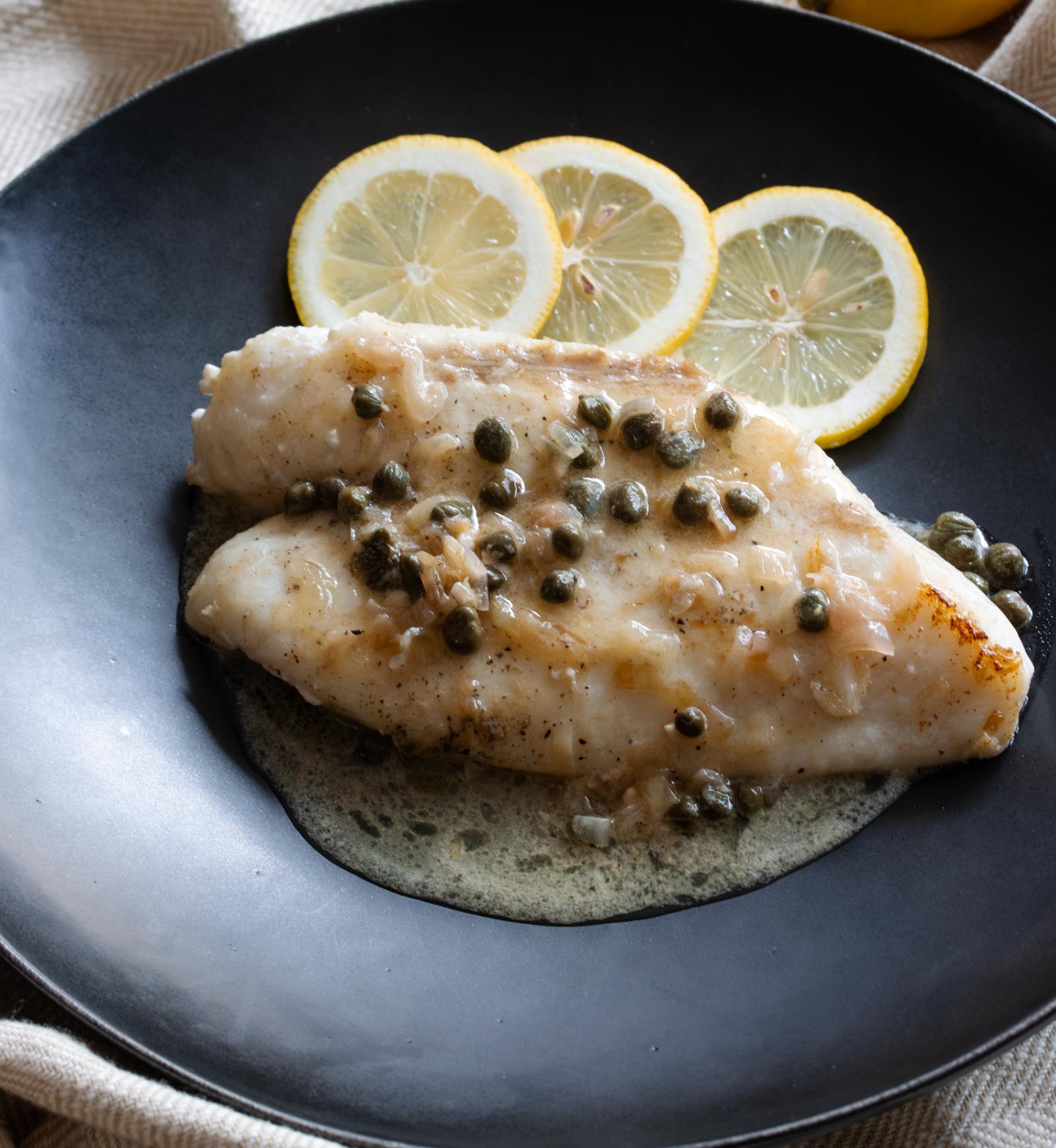 Orange Roughy Fish With Capers, Shallots, And Butter Sauce