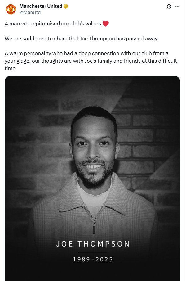 Man Utd pay tribute to Joe Thompson after ex-academy star dies aged 36