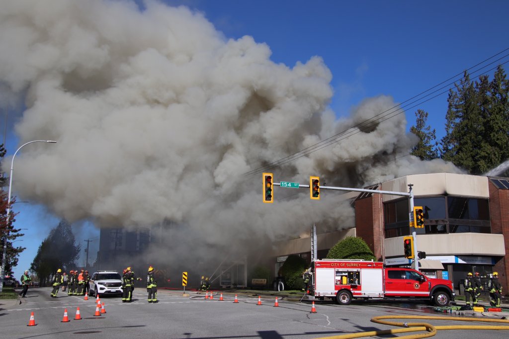 Firefighters knock down large blaze burning in Surrey commercial building