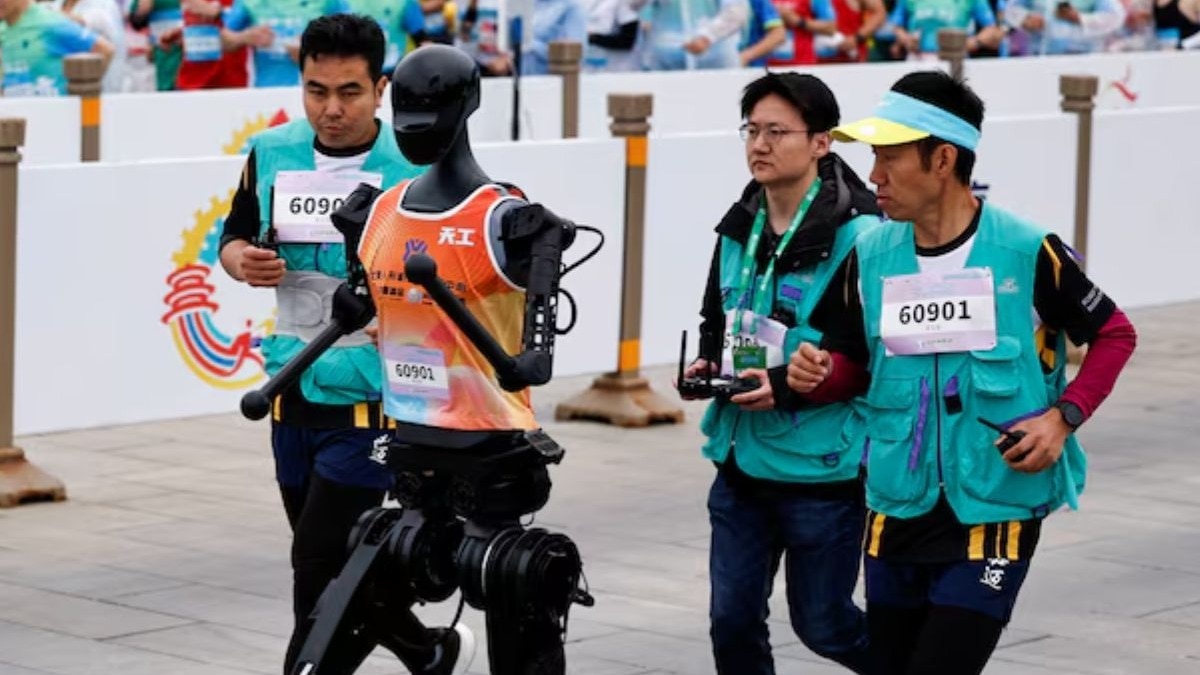 Watch: China's humanoid robots go head-to-head with humans in half-marathon