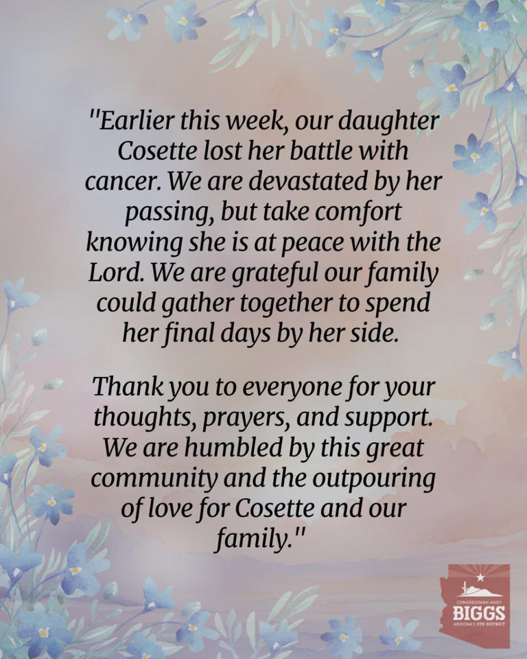 Rep. Andy Biggs announces death of his daughter, 37, from cancer: ‘We ...