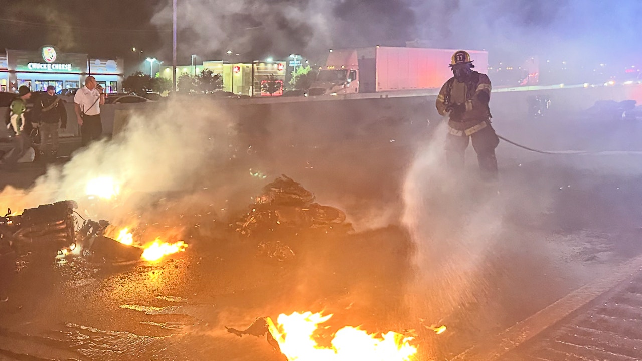 At least 17 injured after multiple motorcycles crash, catch fire on I ...