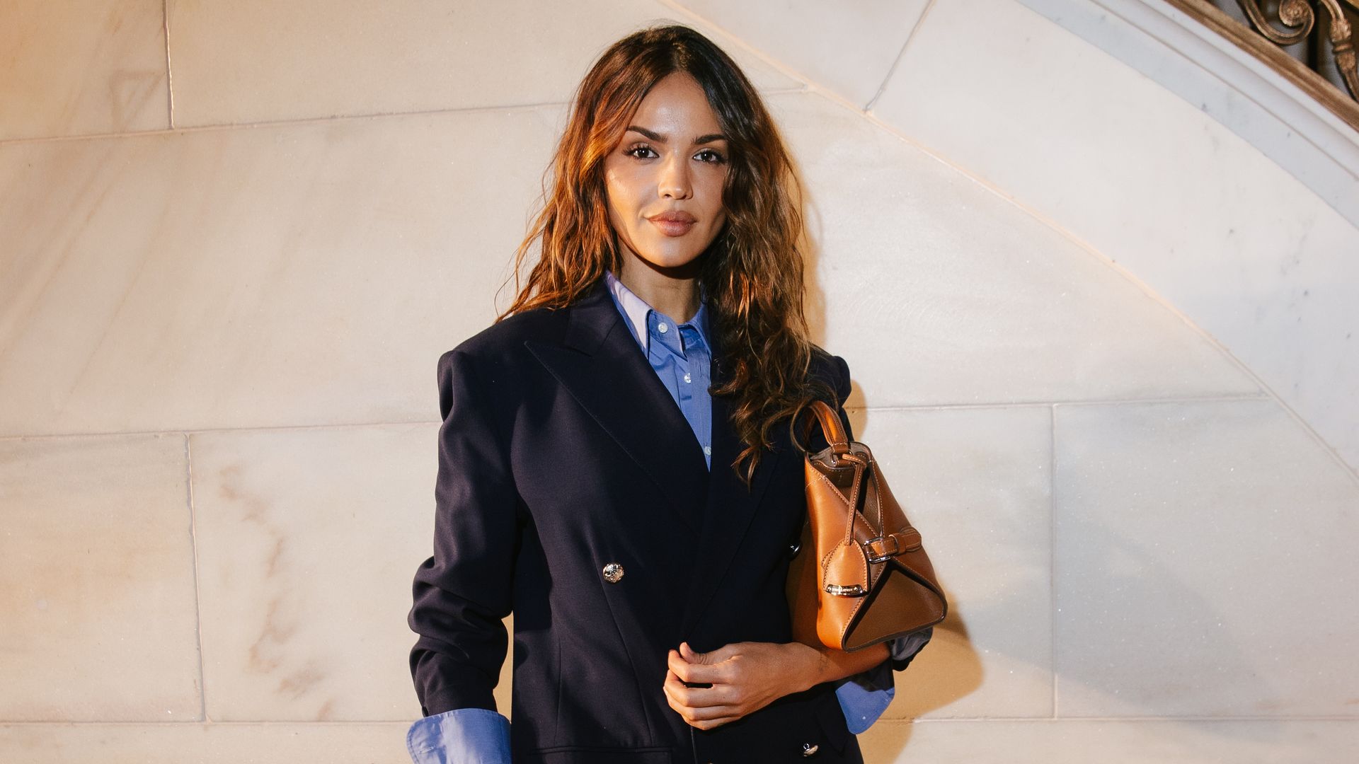 Eiza González is 'sublime' in Ralph Lauren blue-and-cream suit combo