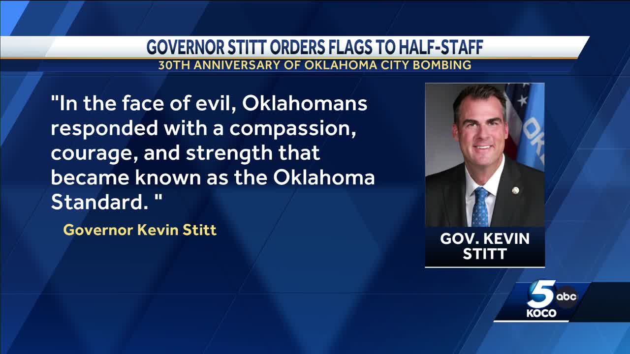 Gov. Kevin Stitt orders flags be flown at half-staff for 30th anniversary of Oklahoma City bombing