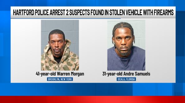 Hartford police arrest 2 suspects found in stolen vehicle with firearms